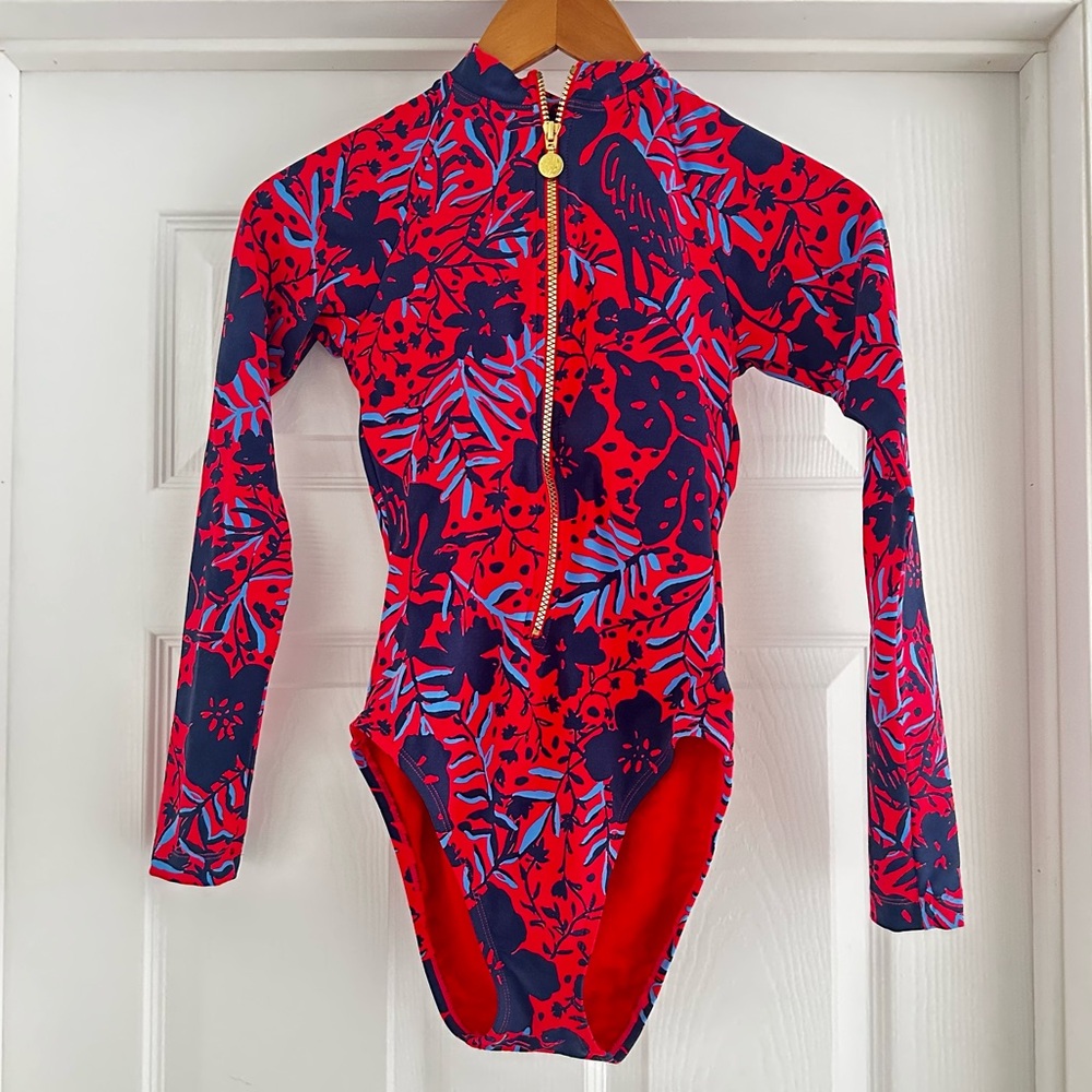 Lilly Pulitzer Randee Rash Guard Swimsuit Ruby Red He… - Gem